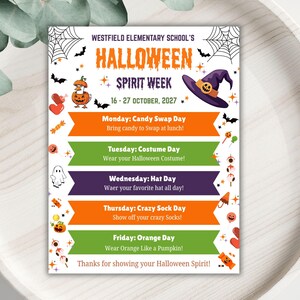 Editable Halloween Spirit Week Flyer: School Events Itinerary (canva ...
