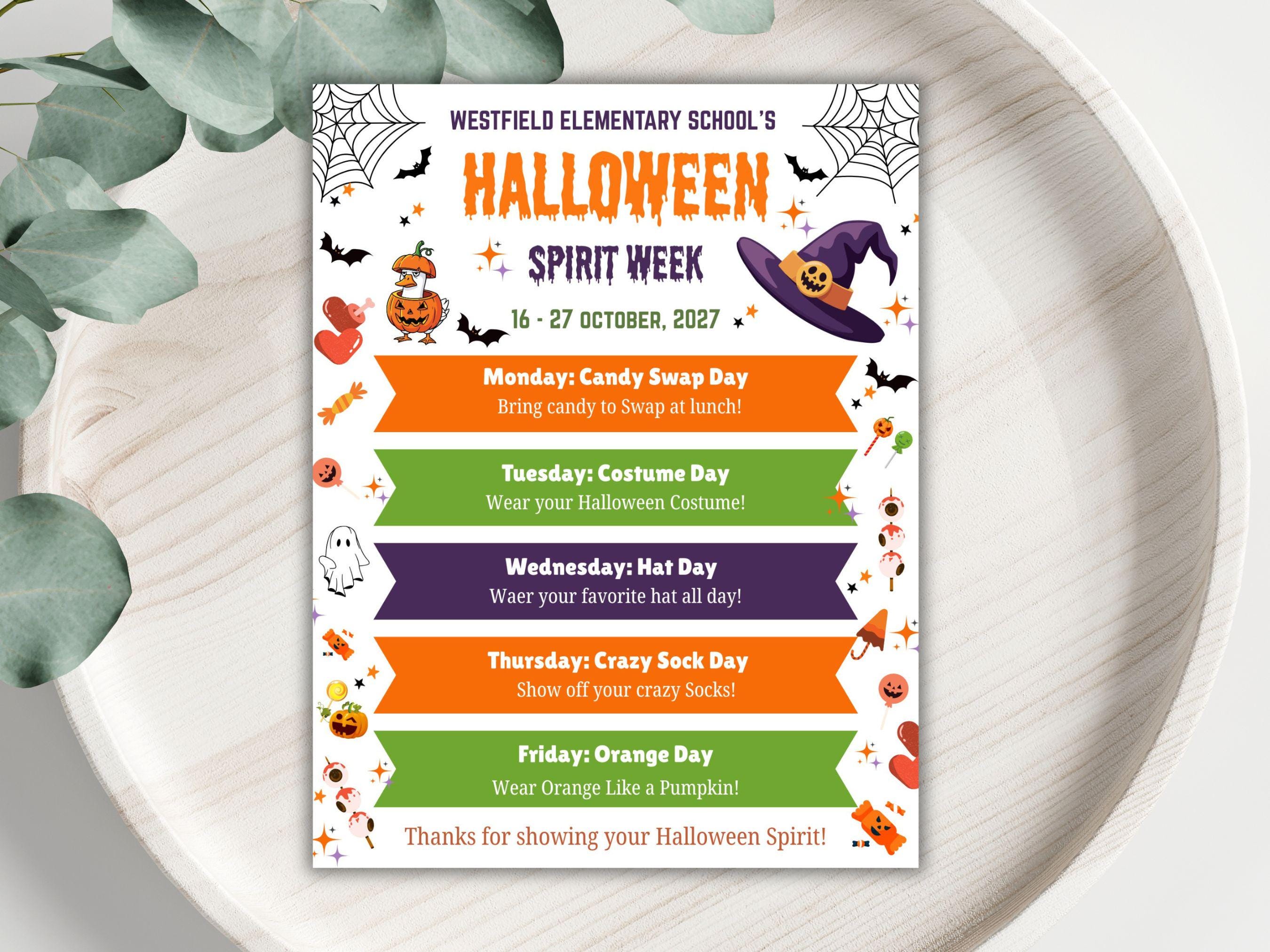 Editable Halloween Spirit Week Flyer: School Events Itinerary (canva ...