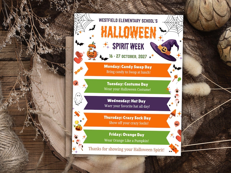 Editable Halloween Spirit Week Flyer: School Events Itinerary (canva ...