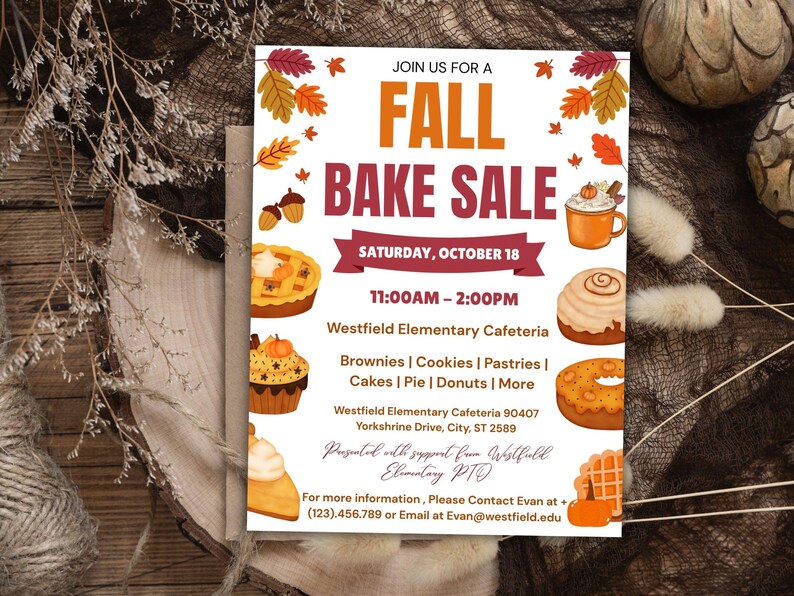 Editable Fall Bake Sale Flyer Template, Autumn Baking Fundraiser ...
