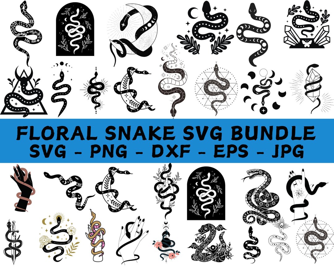Floral Snake SVG Bundle: Mystical Celestial Serpent Designs (digital ...