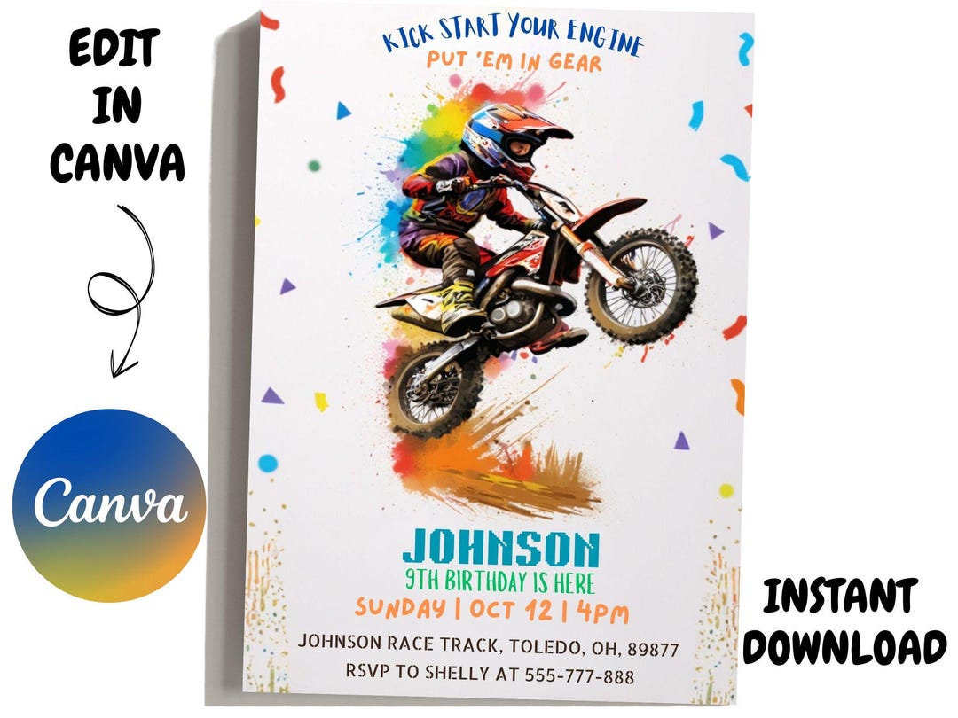 Dirt Bike Birthday Invitation: Motocross Party Theme (instant Download ...