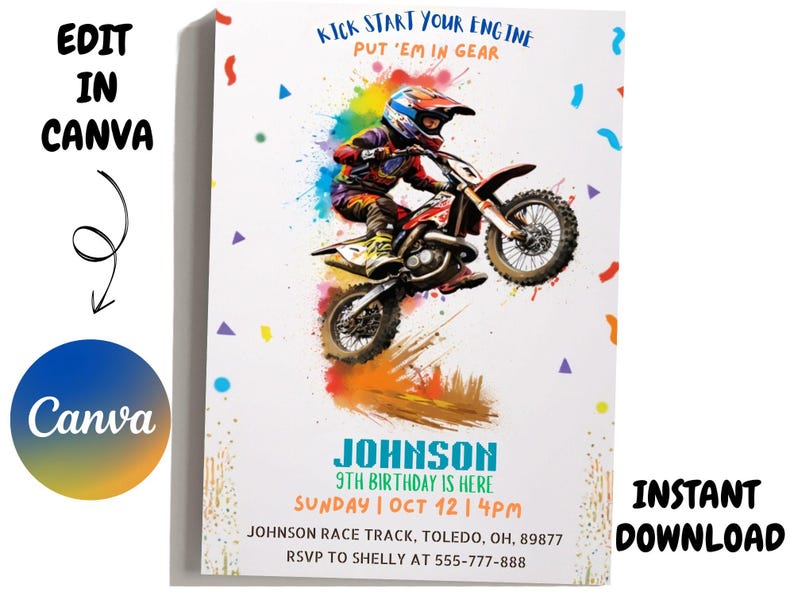 Editable Dirt Bike Birthday Invitation, Motocross Racing Template, Dirt ...