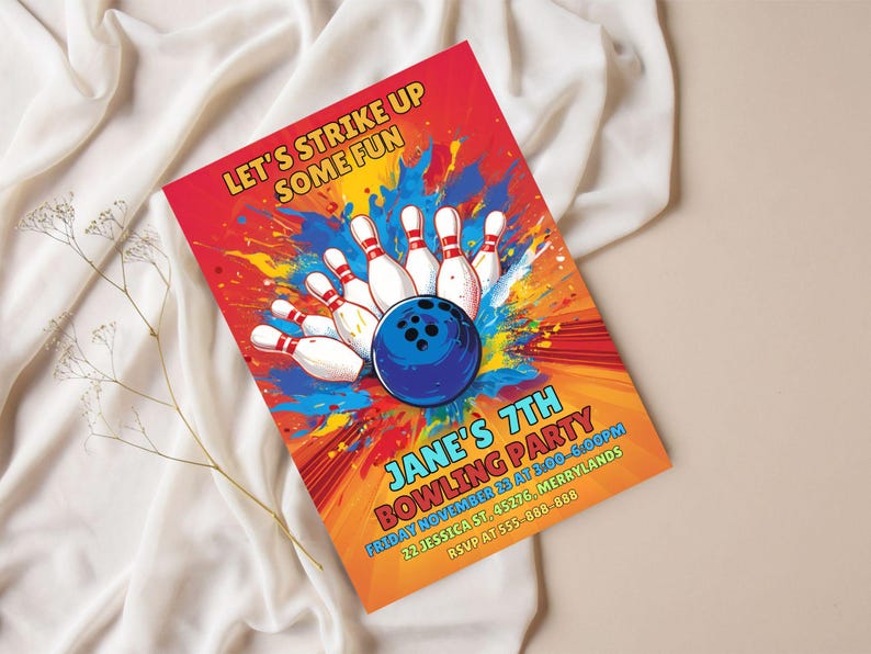Editable Bowling Party Invitation Template, Girls Bowling Birthday ...