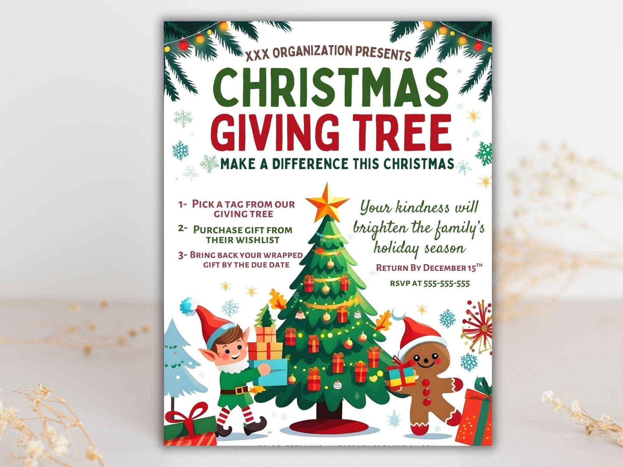 Christmas Giving Tree Fundraiser Flyer | Angel Tree Charity Poster ...