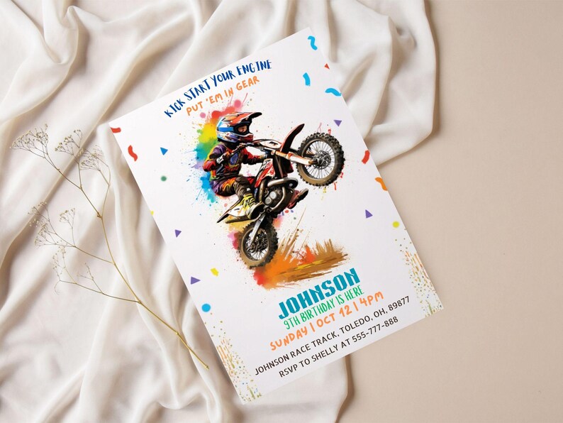 Editable Dirt Bike Birthday Invitation, Motocross Racing Template, Dirt ...