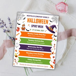 Editable Halloween Spirit Week Flyer: School Events Itinerary (canva ...