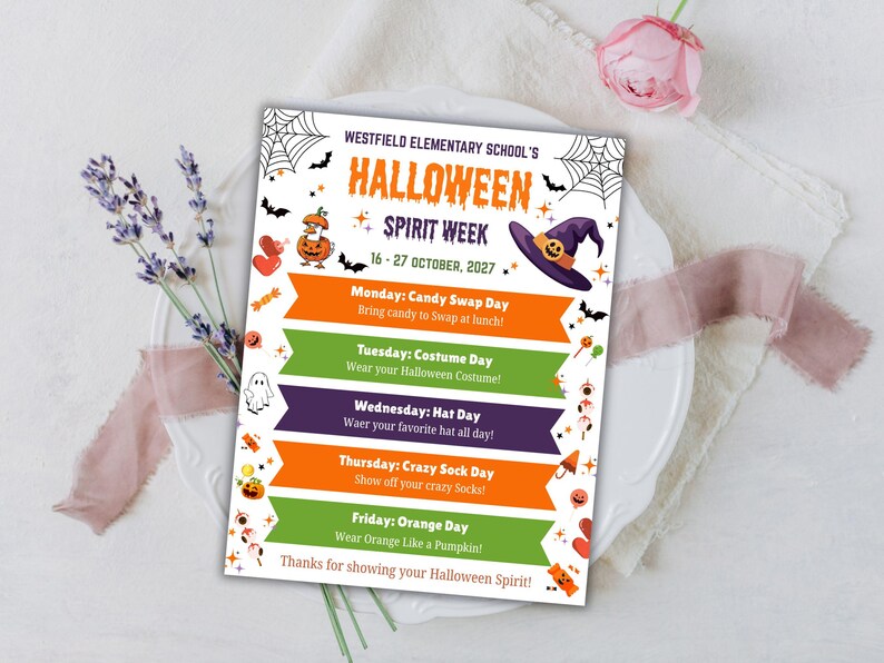 Editable Halloween Spirit Week Flyer: School Events Itinerary (canva ...