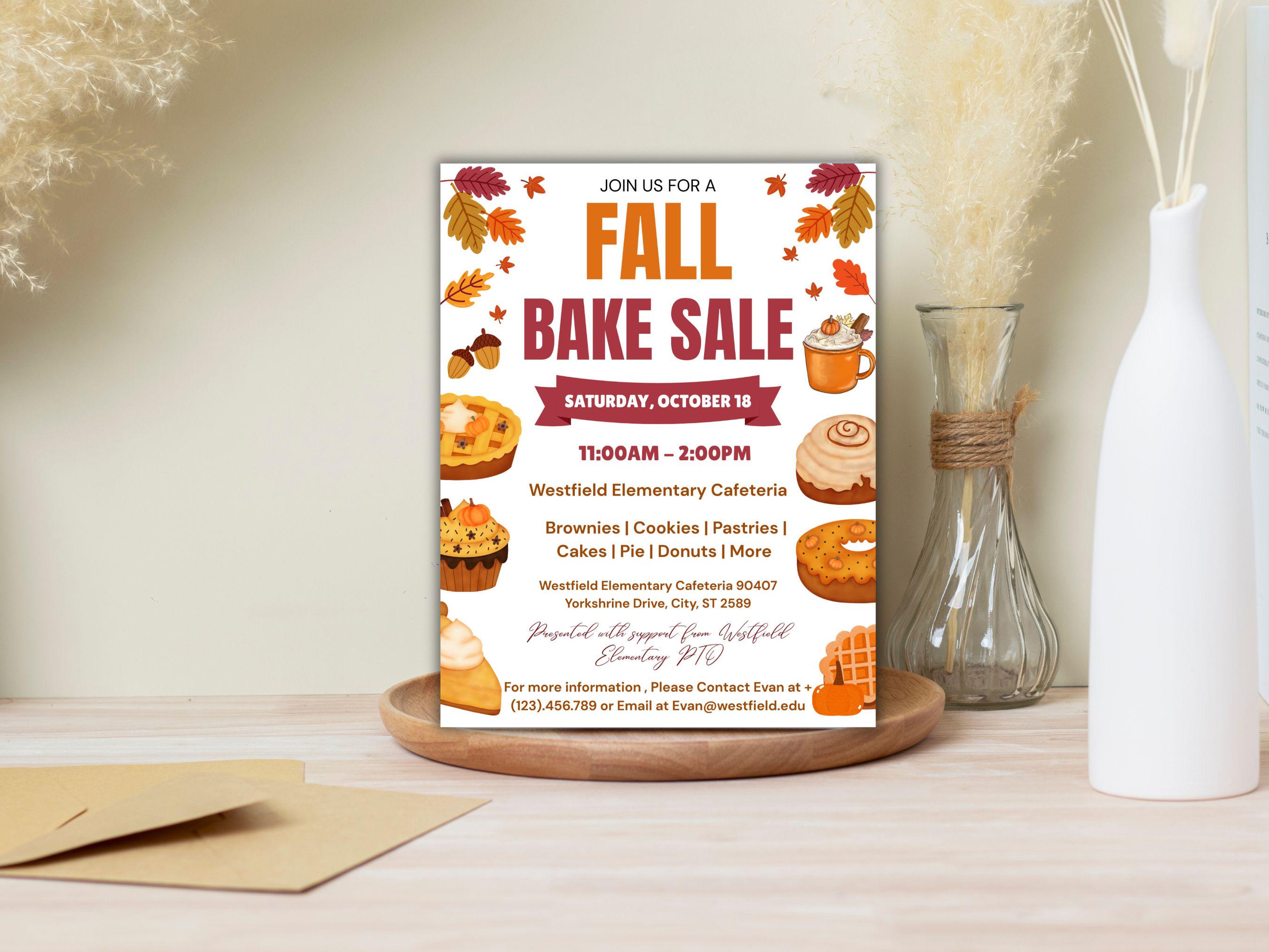 Editable Fall Bake Sale Flyer Template, Autumn Baking Fundraiser ...