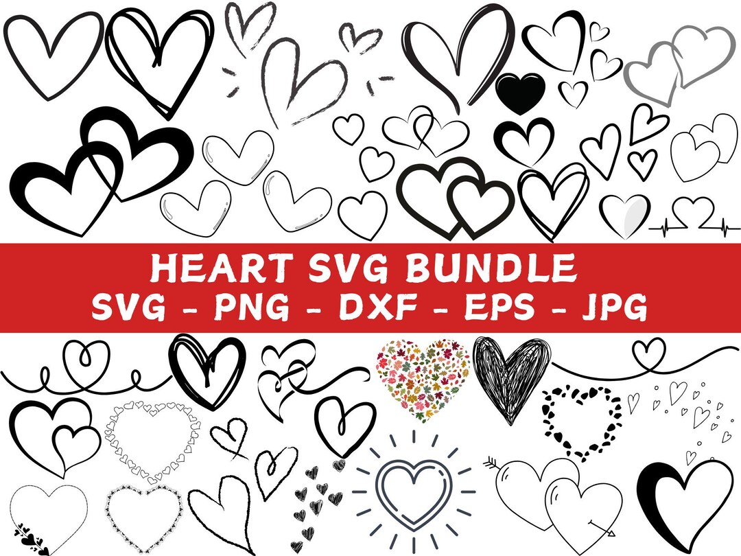 HEART Bundel SVG, HEART Doodle Svg, Heart Svg Cut Files for Cricut, Heart Clipart, Hand Drawn ...