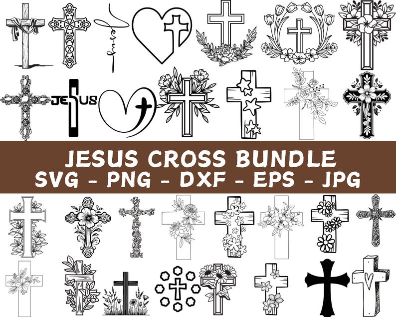 Christian Cross SVG Bundle: Floral, Distressed, Religious Clipart ...