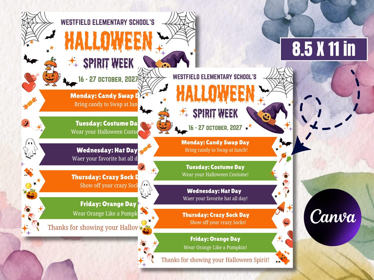 Editable Halloween Spirit Week Flyer: School Events Itinerary (canva ...