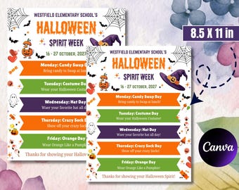 Editable Halloween Spirit Week Flyer: School Events Itinerary (canva ...