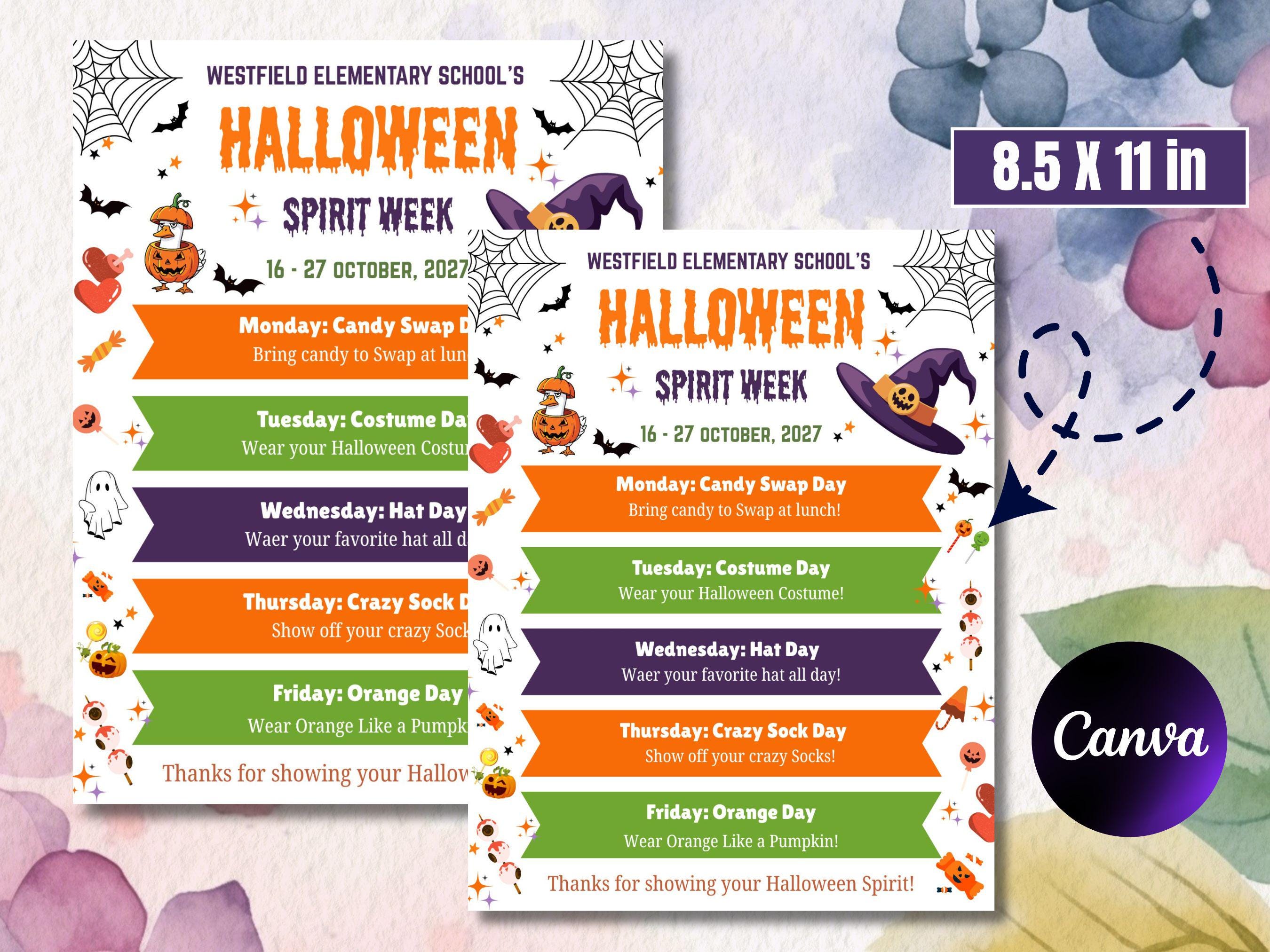 Editable Halloween Spirit Week Flyer: School Events Itinerary (canva ...