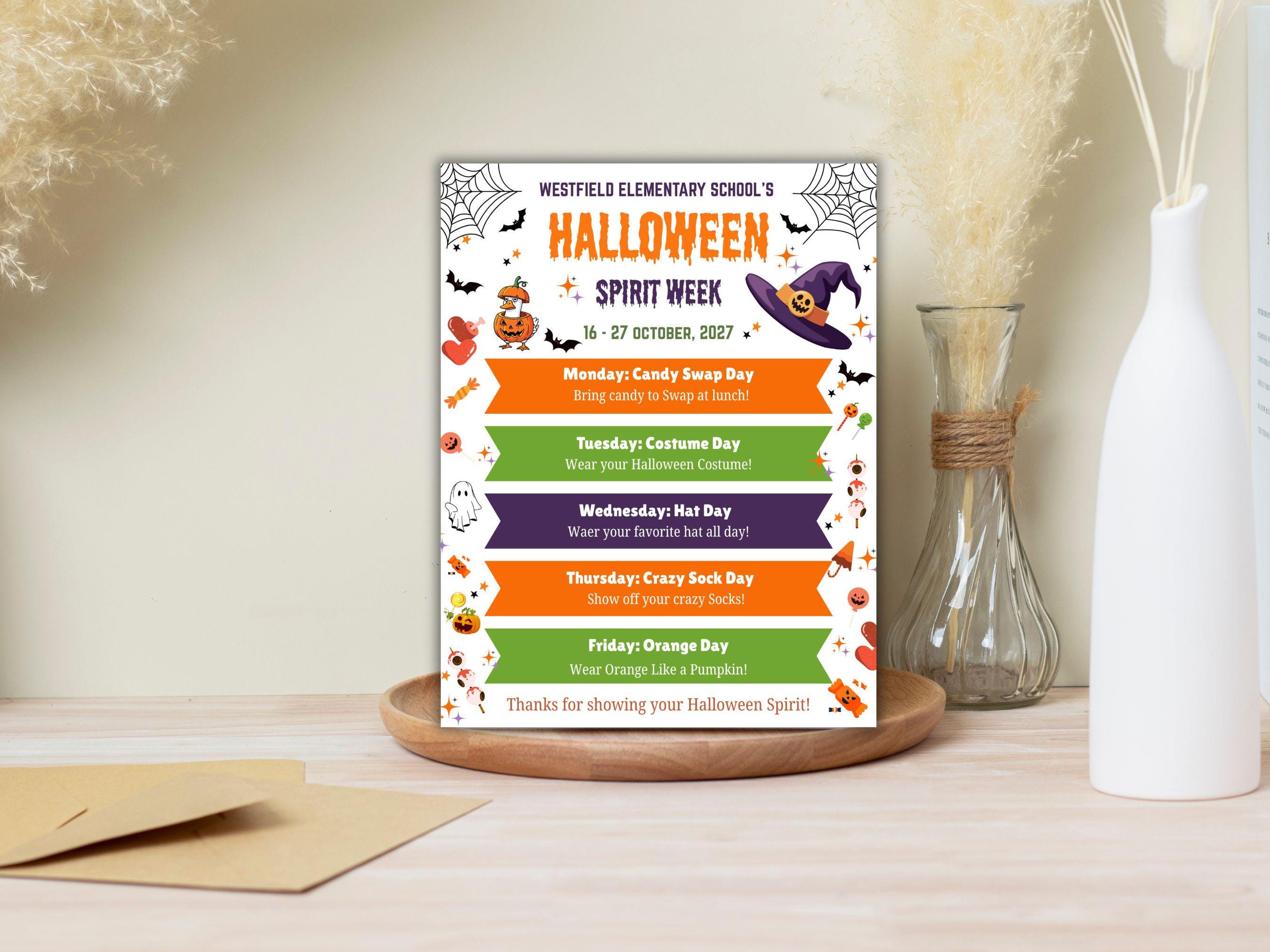 Editable Halloween Spirit Week Flyer: School Events Itinerary (canva ...