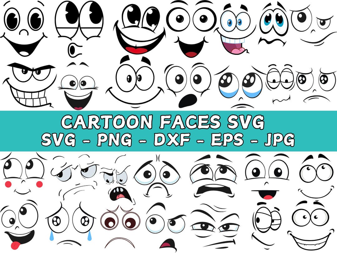 Cartoon Emotion Faces SVG Bundle: Funny Kawaii Clipart (digital ...