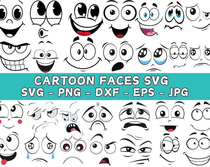 Cartoon Emotion Faces SVG Bundle: Kawaii Clipart (digital Download ...