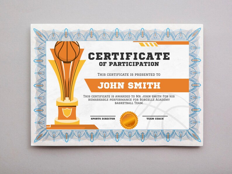 Basketball Awards, Editable Certificate Canva Template, Team Party ...