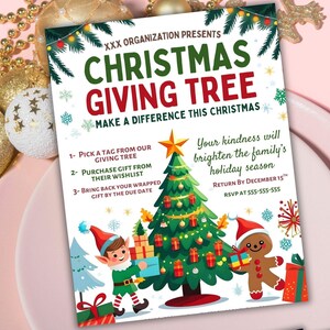 Christmas Giving Tree Fundraiser Flyer | Angel Tree Charity Poster ...