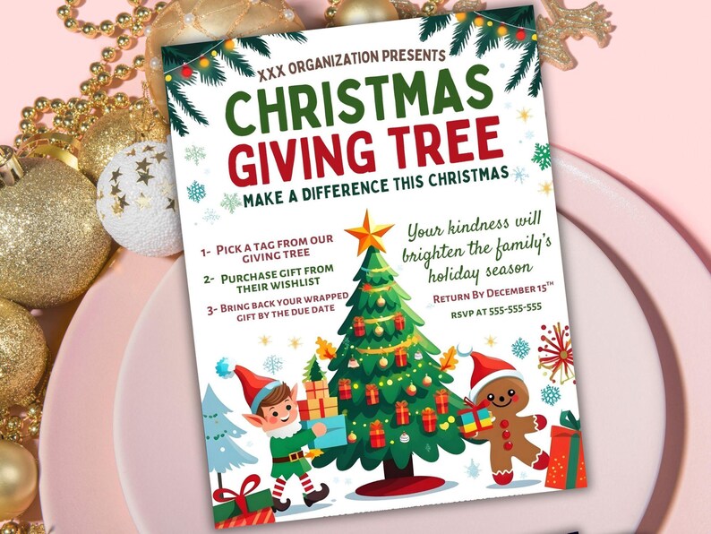 Christmas Giving Tree Fundraiser Flyer | Angel Tree Charity Poster ...