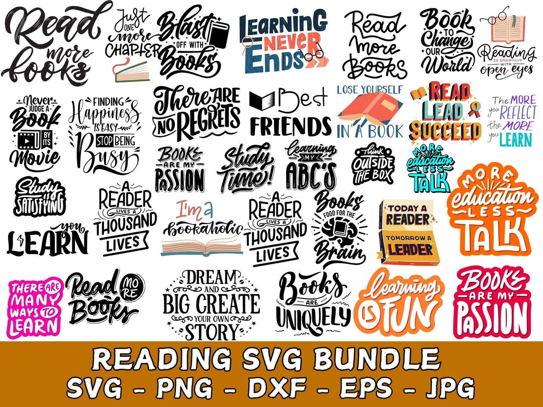 Reading Svg Bundle, Reading Books Svg, Book Lover Svg, Book Quotes Svg ...
