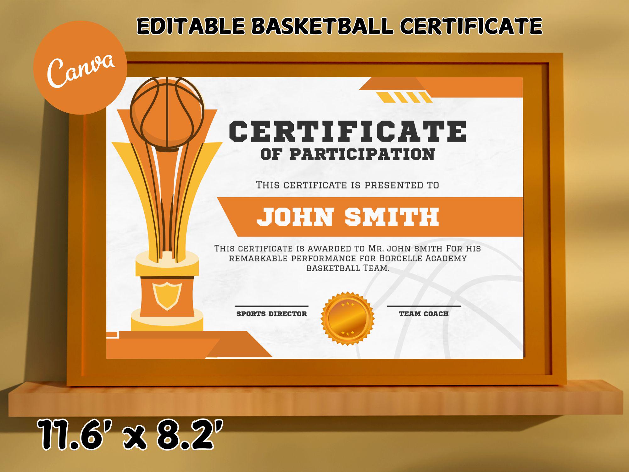 Basketball Awards, Editable Certificate Canva Template, Team Party ...
