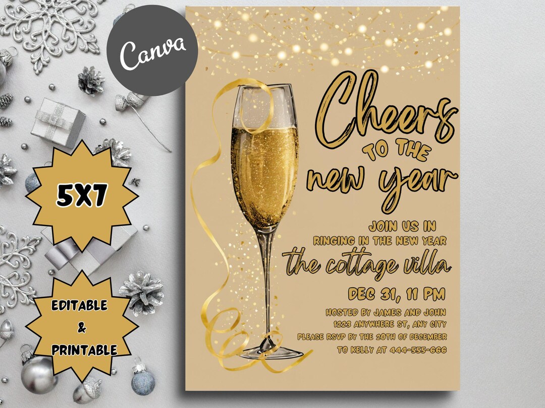 EDITABLE New Years Party Invitation, Cheers to the New Year, Printable ...