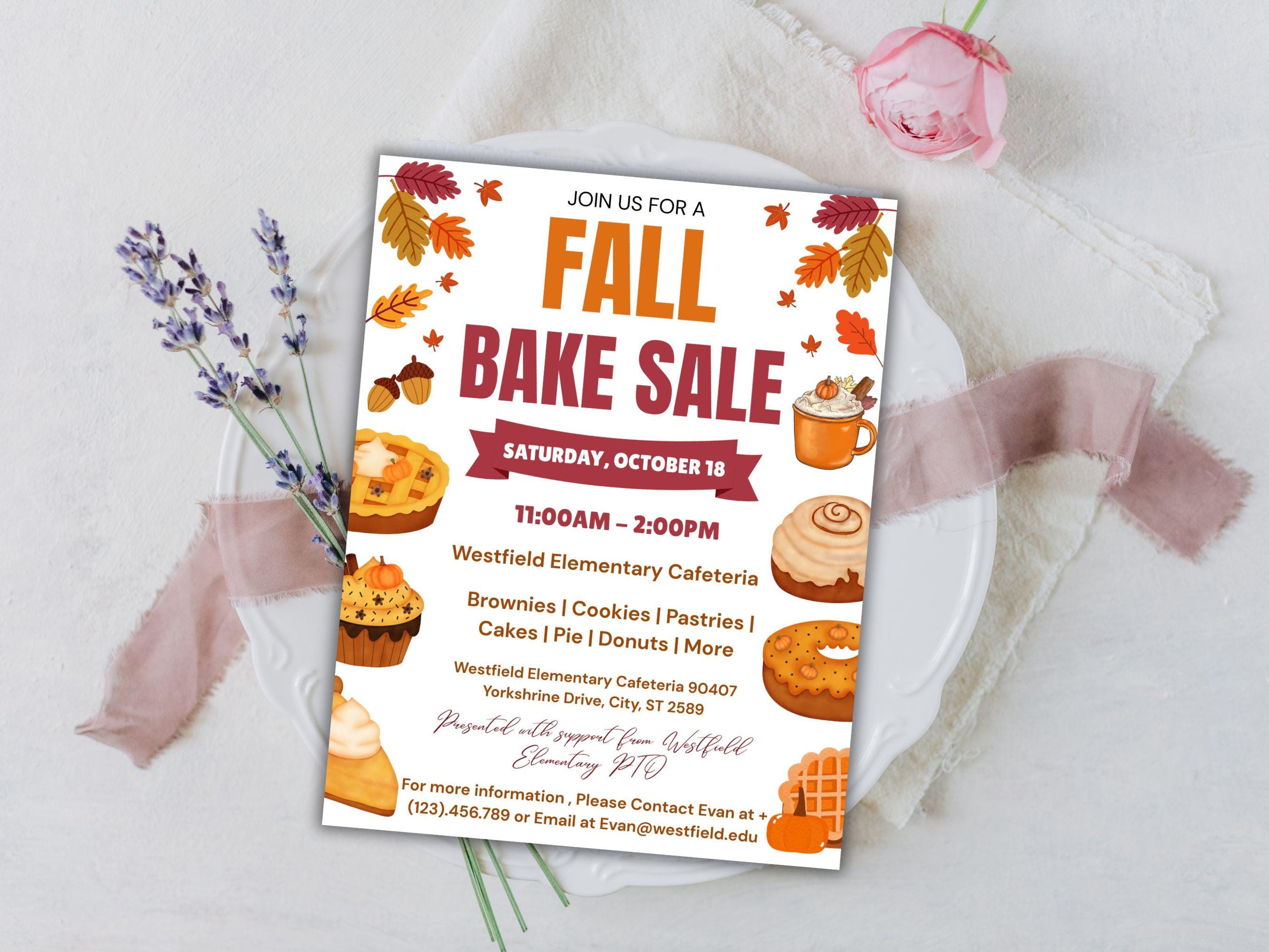Editable Fall Bake Sale Flyer Template, Autumn Baking Fundraiser ...