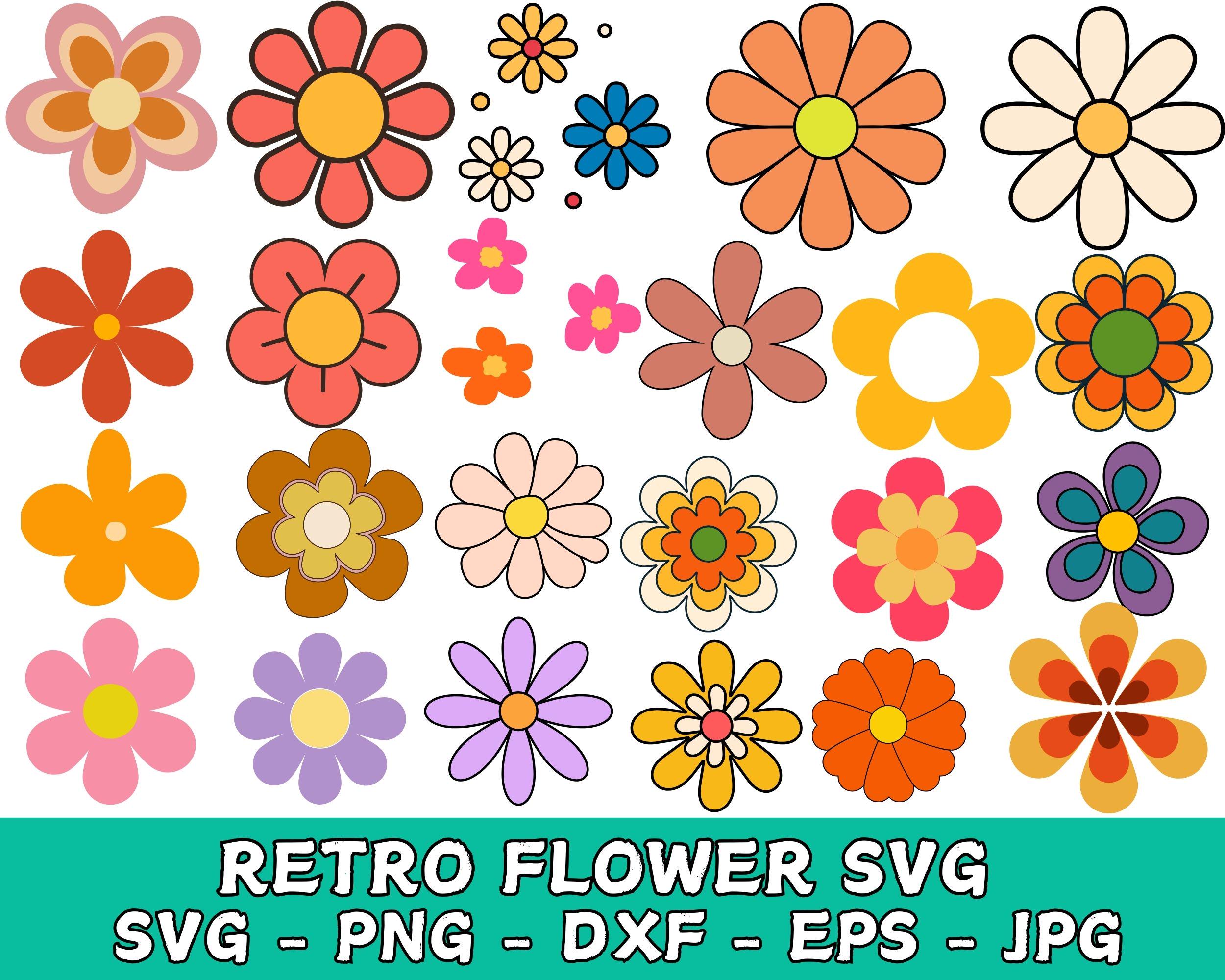 Retro Flower SVG Bundle: Daisy Clipart, Floral PNG (instant Download ...