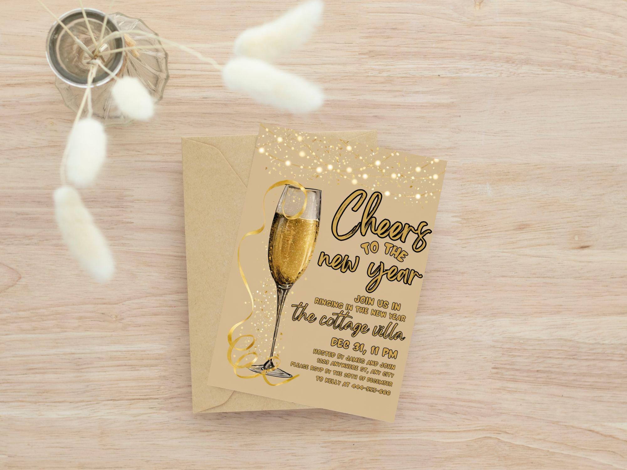 EDITABLE New Years Party Invitation, Cheers to the New Year, Printable ...