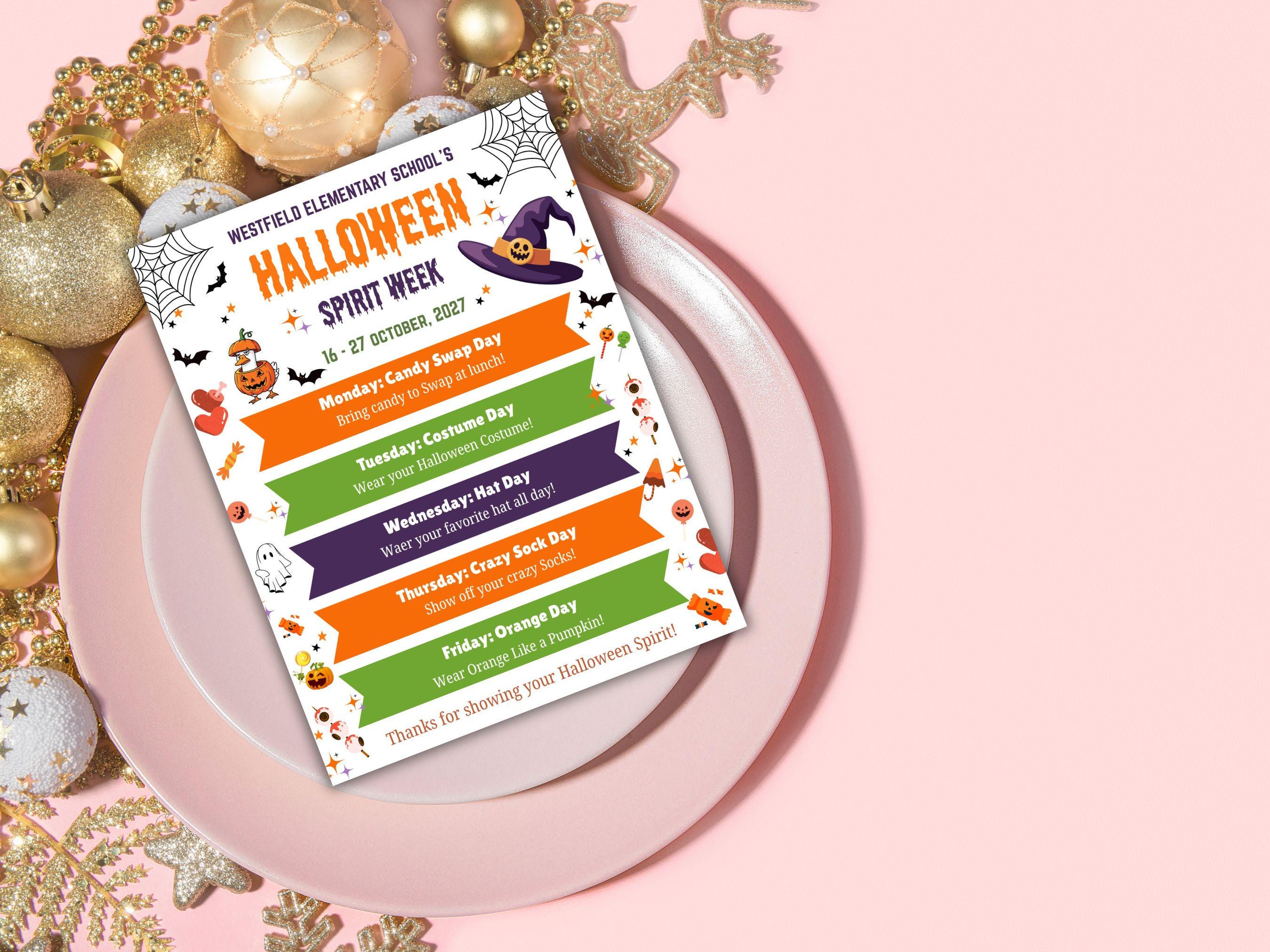 Editable Halloween Spirit Week Flyer: School Events Itinerary (canva ...