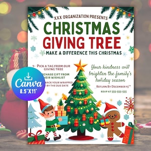 Christmas Giving Tree Fundraiser Flyer | Angel Tree Charity Poster ...