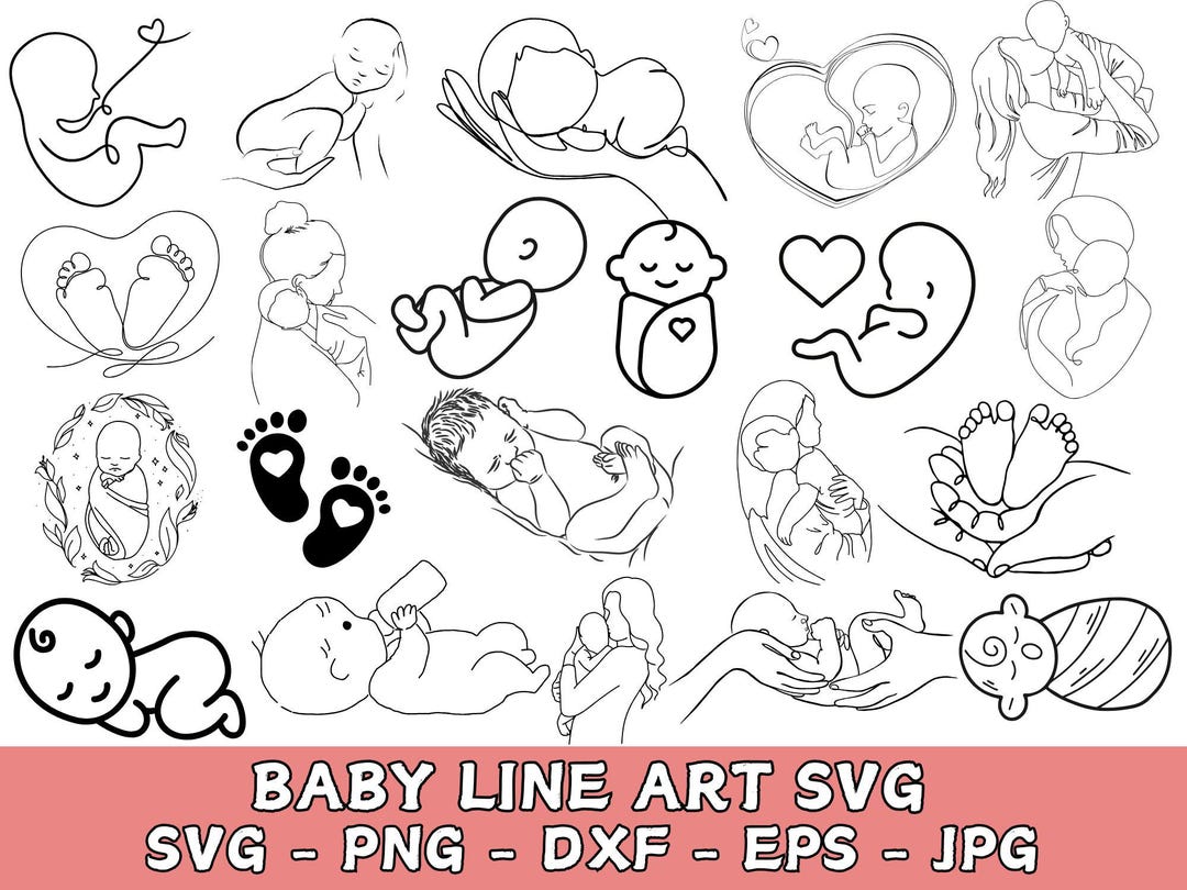 Baby Line Art\ Child\ Baby\ Newborn Toddler\ Line Drawing\ Instant ...