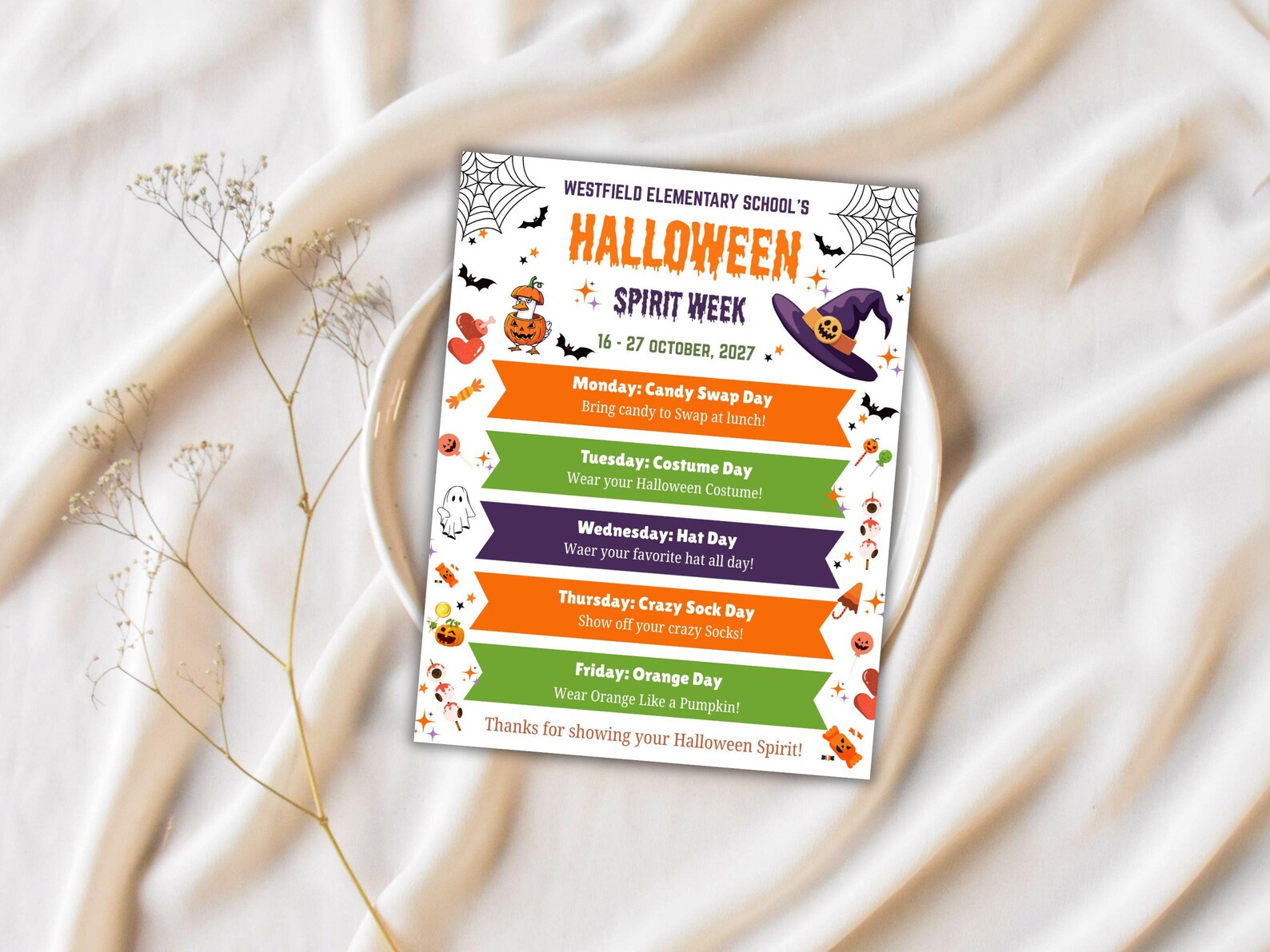 Editable Halloween Spirit Week Flyer: School Events Itinerary (canva ...