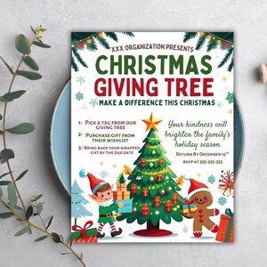 Christmas Giving Tree Fundraiser Flyer | Angel Tree Charity Poster ...