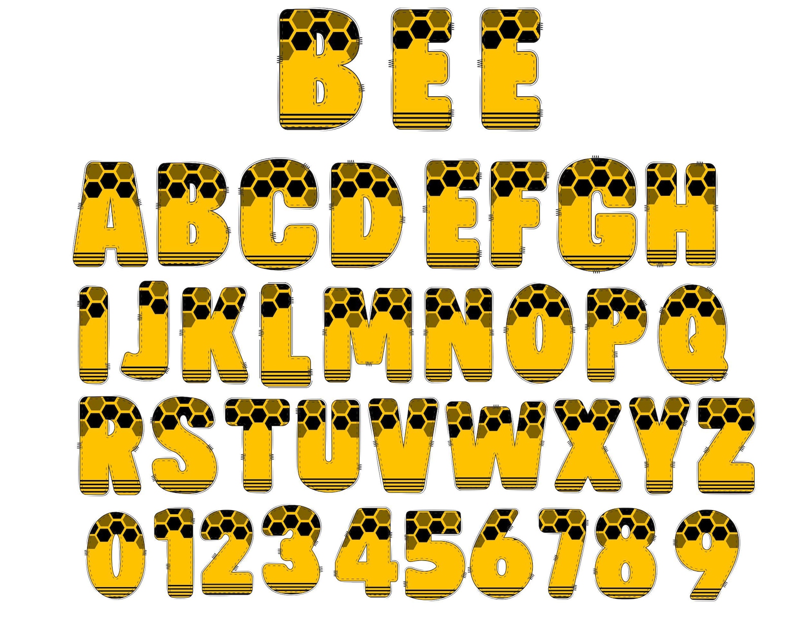 Cute Bee Doodle Alphabet Bee Alphabet Svg Cute Bee Font Svg Bee Doodle ...