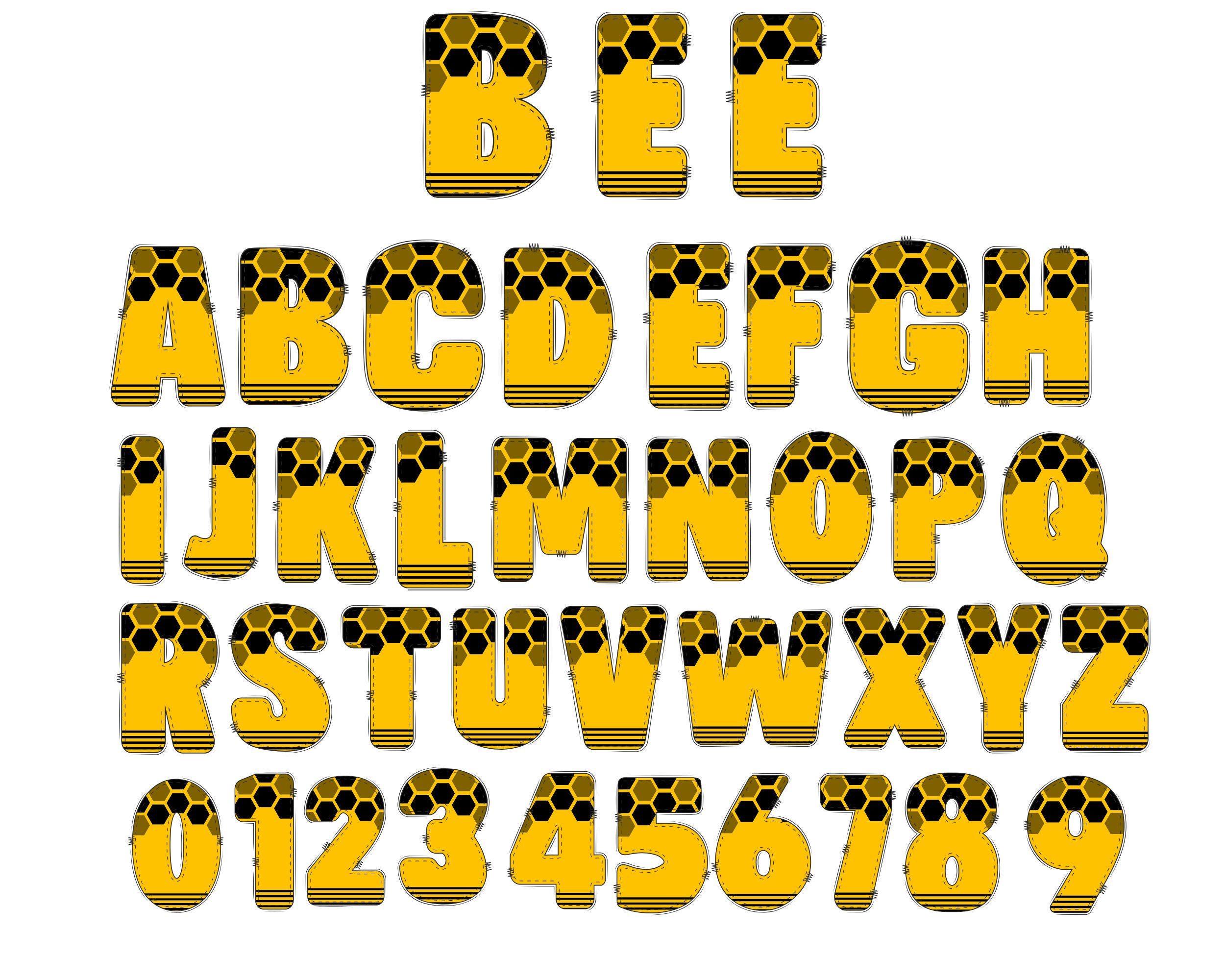 Cute Bee Doodle Alphabet Bee Alphabet Svg Cute Bee Font Svg Bee Doodle ...