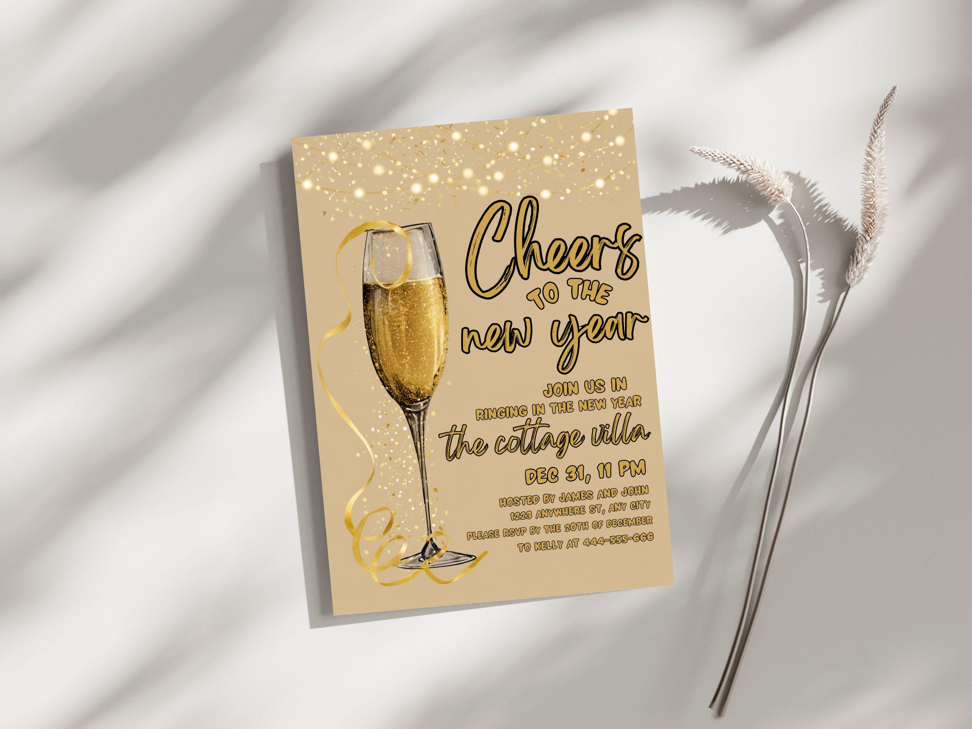 EDITABLE New Years Party Invitation, Cheers to the New Year, Printable ...
