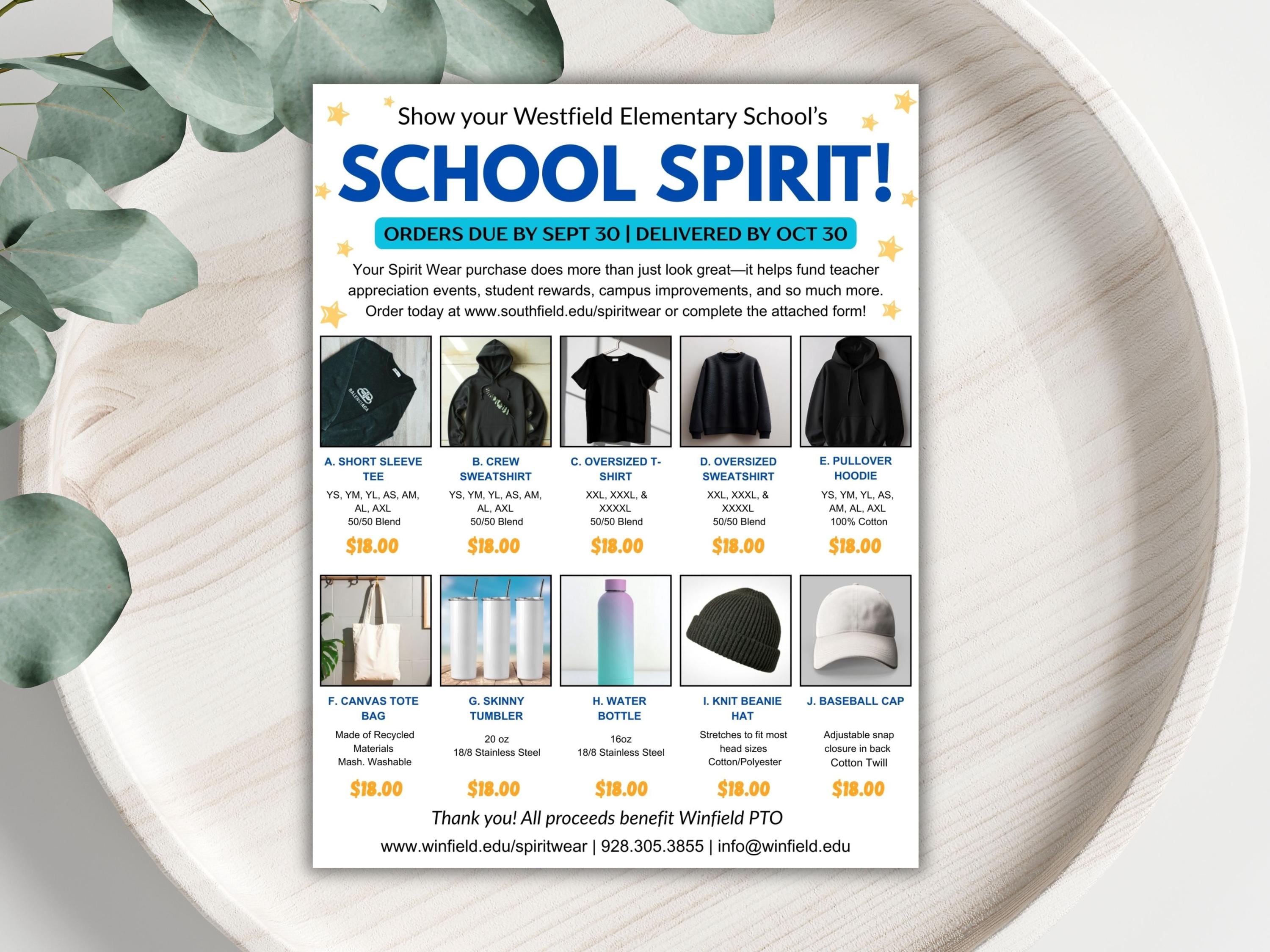 Editable Spirit Wear Order Form Template: PTA PTO Fundraiser Flyer ...