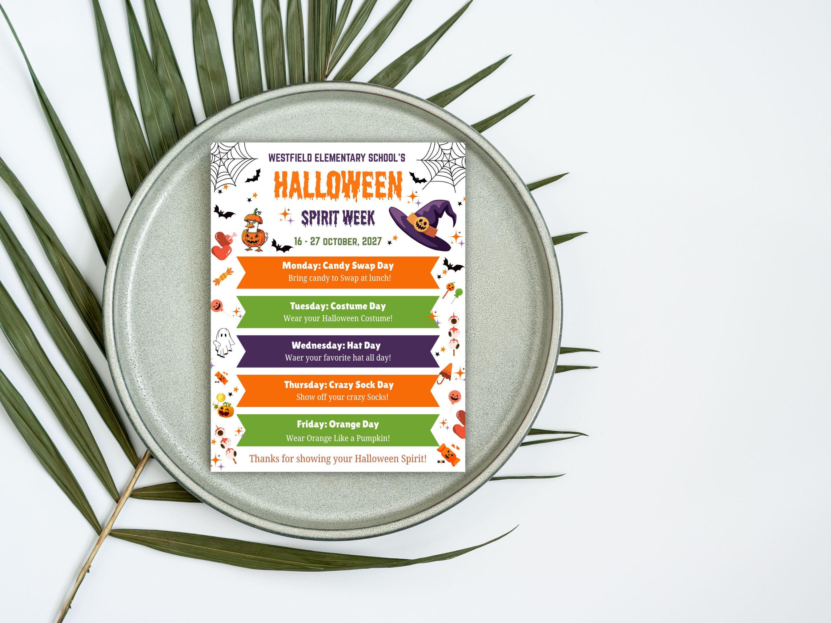 Editable Halloween Spirit Week Flyer: School Events Itinerary (canva ...