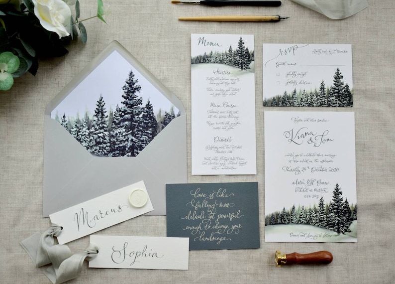 Semi-custom Nordic Winter Invitation Suite | Christmas Wedding Set ...