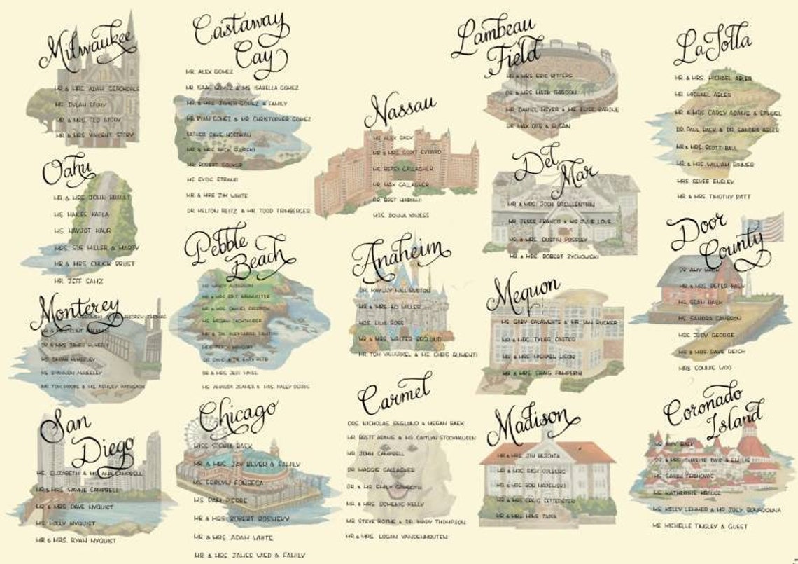 Handwritten Table Plan for Wedding | Illustrated Seating Chart ...