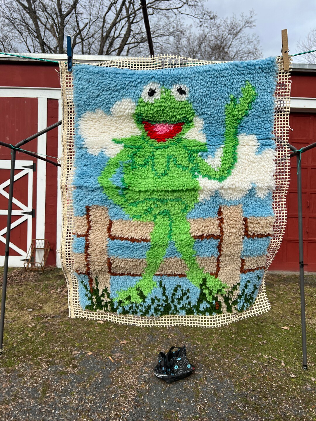 Vintage Kermit Latch Hooked Rug 1971 - Etsy