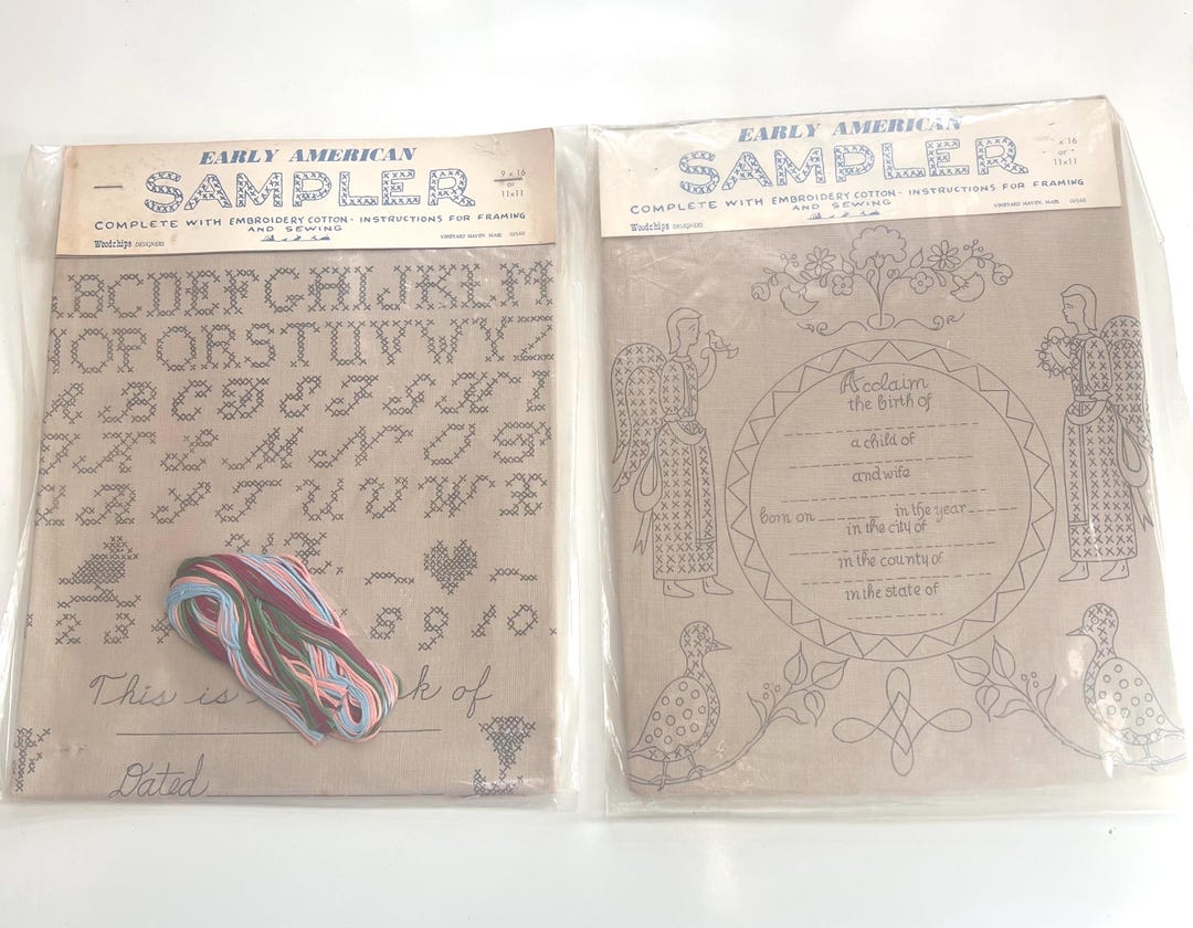 Vintage Embroidery Kits Early American Sampler Woodchip Designers New ...