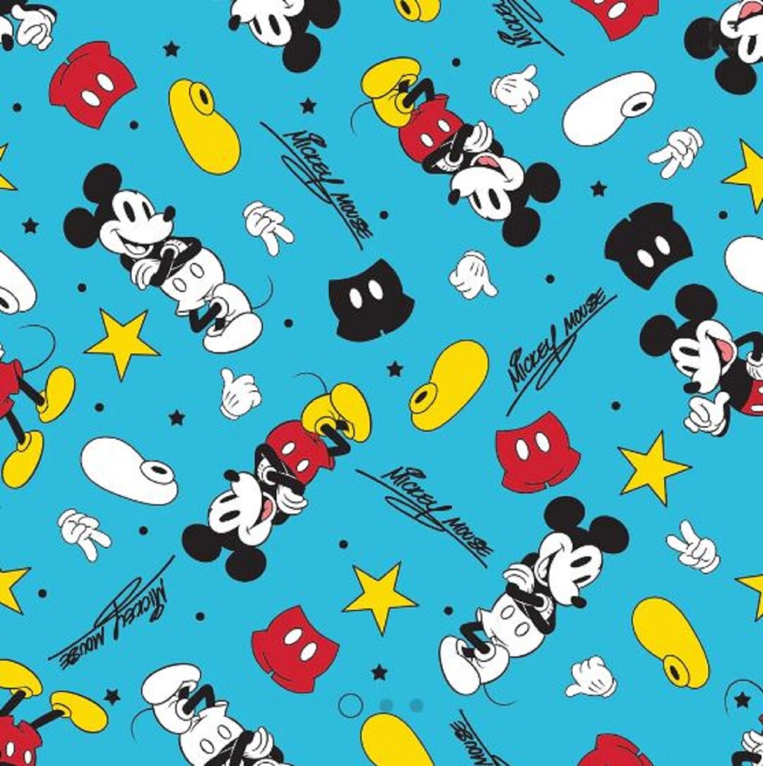 Mickey and Friends: Iconic Mickey Toss on Aqua- Camelot Fabrics Sold by ...