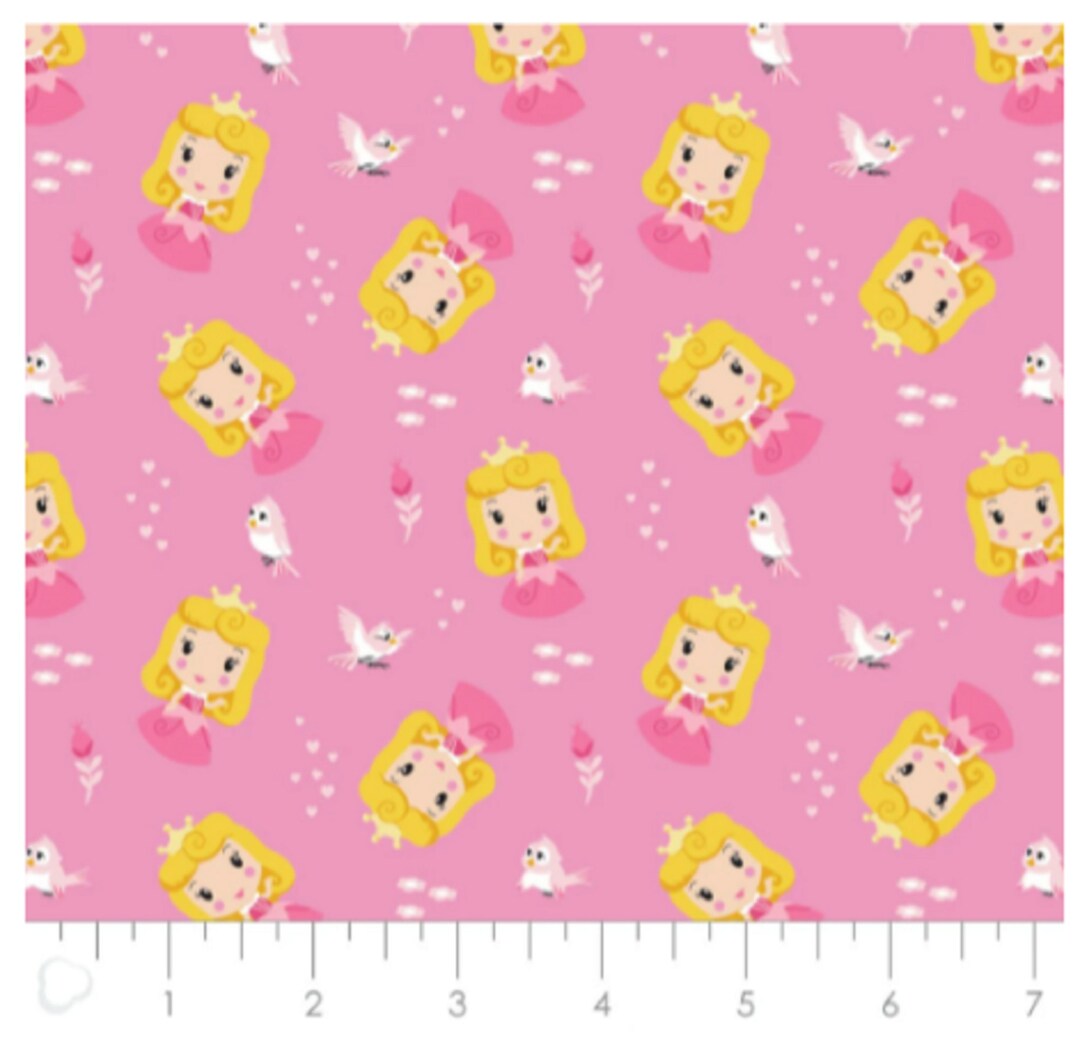 Disney Princess Kawaii Aurora Tossed On Pink Camelot Fabrics Sold By