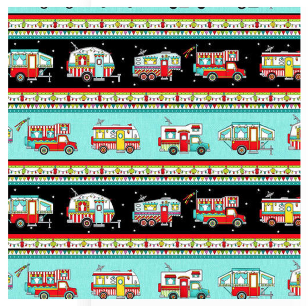 Roaming Holiday: Camper Border Stripe- Studio E Sold by the Yard - Etsy
