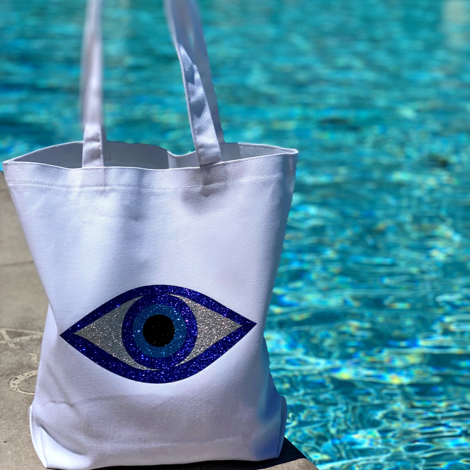 Canvas Tote, Glitter Tote, Evil Eye Bag, Summer Bag for Women, Eye ...