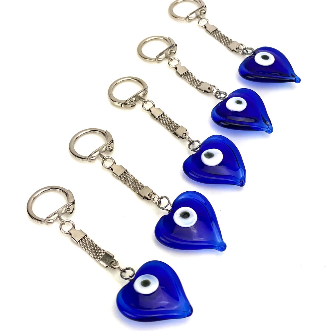 Evil Eye Keychain Glass Heart Keyring Evil Eye Bag Charm - Etsy UK
