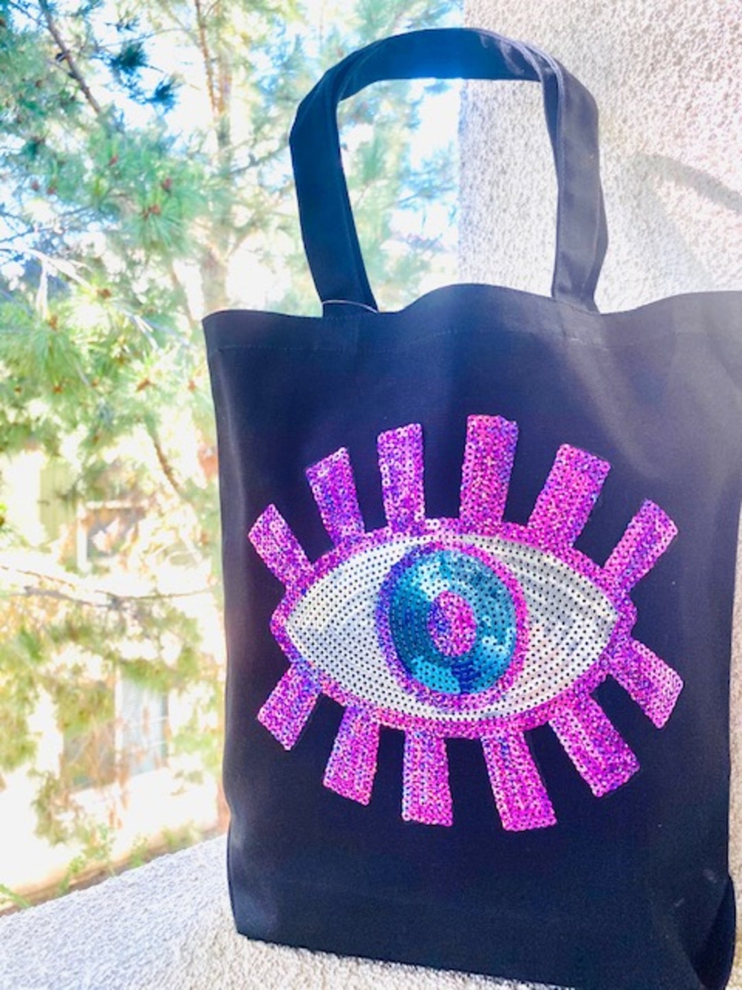 Evil Eye Sequin Canvas Tote Bag: Eco-friendly Everyday Bag - Etsy